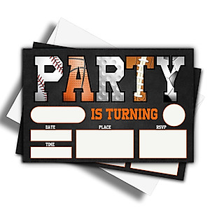 ONDTOM Sports Birthday Party Invitations With Envelopes(4" x 6")- 20 Pack - Basketball Football Soccer All Star Sports Style Birthday Invites-c13