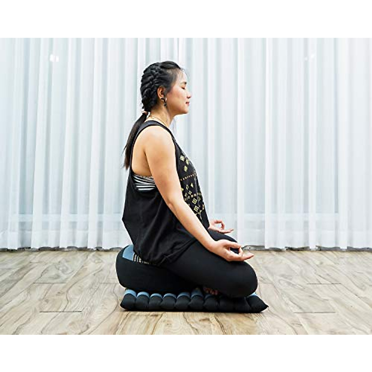 Leewadee Meditation Cushion Set – 1 Small Zafu Yoga Pillow and 1 Small Roll-Up Zabuton Mat Filled with Kapok, Blue