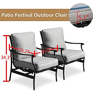 PatioFestival 2 PC Outdoor Padded Conversation Set,Patio Furniture Sets Modern Bistro Cushioned Rocking Sofa Chairs with 5.1 Inch Thick Seat Cushions,Grey
