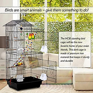 HCY, Bird Cage, Parrot Cage 39 inch Parakeet Cage Accessories with Bird Stand Medium Roof Top Large Flight cage for Small Cockatiel Canary Parakeet Conure Finches Budgie Lovebirds Pet Toy