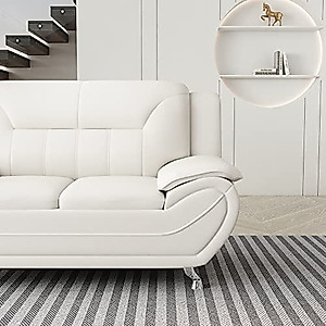 Container Furniture Direct Michael Modern Faux Leather Upholstered Stainless Steel Legs Living Room Loveseat, Milky White