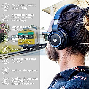 Motorola Escape 800 Wireless Active Noise Cancelling Headphones - ANC Bluetooth Headset with Mic, Soft Cushions - HD Sound, Deep Bass, 12-Hour Playtime, IPX4 Waterproof, Works with Voice Assistants