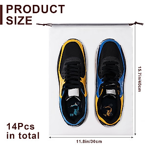 Hoewina Transparent Shoe Bags for Travel with Rope 14PCS Large Clear Shoe Bag Storage 11.8in X 15.7in Portable Travel Shoe Bags for Men and Women