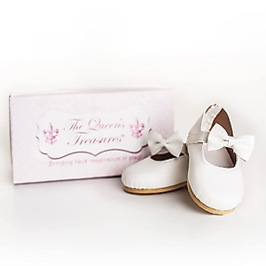 The Queen's Treasures 18 Inch Doll Clothing Shoes, White Dress Shoes with Bow Detail & Authentic Shoe Box, Compatible for Use with American Girl Dolls and Clothes