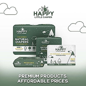 Happy Little Camper Ultra-Absorbent Natural Baby Diapers Size 5 - Hypoallergenic & Chlorine-Free Disposable Diapers Safe for Sensitive Skin - Unscented Walker Diapers - 150 Count