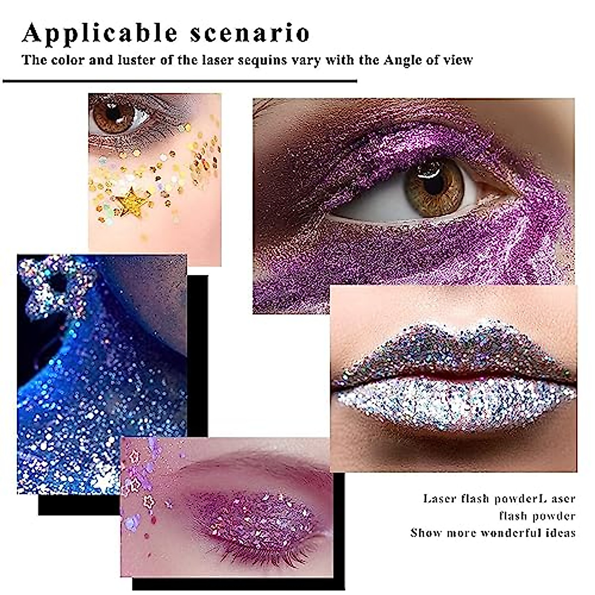 2 Colors Body Glitter Gel, Face Glitter Body Gel Sequins Shimmer Liquid Eyeshadow, Holographic Glitter Gel Festival Glitter Makeup.(03#Pink+06White)