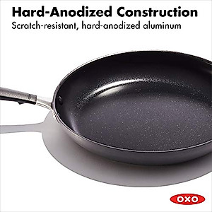 OXO Good Grips 12" Frying Pan Skillet, 3-Layered German Engineered Nonstick Coating, Stainless Steel Handle with Nonslip Silicone, Black