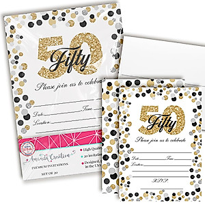 Confetti Polka Dot 50th Birthday Party Invitations, 20 5x7 Fill In Cards with Twenty White Envelopes by AmandaCreation AmandaCreation
