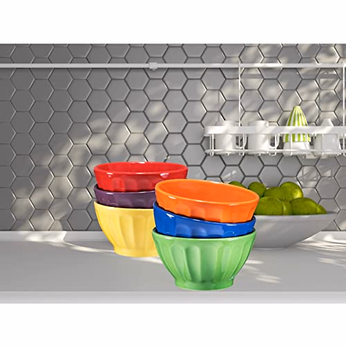 Bruntmor Porcelain 14 Ounce Bowl for Cereal, Soup, Rice, Desert, Ice Cream, Snack Server, Multicolor LEAD and CADIMUM FREE, Dishwasher & Oven Safe- Set Of 6