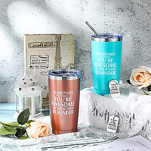 Sieral 4 Pcs Thank You Gifts, Inspirational Tumbler with Keychain Appreciation Gifts Inspirational Gifts for Women Men Coworker Friends Motivational Wine Tumbler 20 oz, Blue, Rose Gold