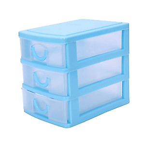Mautacly Translucent Drawer Type Plastic Storage Box（Blue 3 Layers）