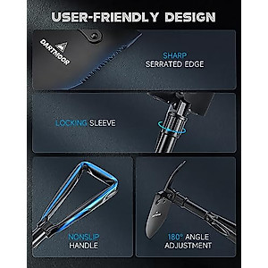 DARTMOOR Mini Folding Shovel High Carbon Steel, Portable Lightweight Outdoor Tactical Survival Foldable Mini Shovel, Entrenching Tool, Camping, Hiking, Digging, Backpacking, Car Emergency