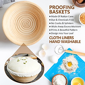 11'' Round & 10'' Oval Banneton Bread Proofing Basket Set, 32Pcs Cane Sourdough Bread Baking Supplies with Bread Lame, Dough Scraper, Linen Liner, Brush Stencil, Bread Making Kit for Christmas