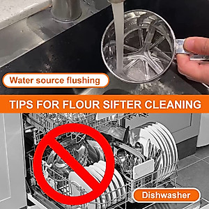 Flour Sifter, 3 Cup Sifter for baking, Stainless Steel Flour Sifter for Baking Cakes, Pastries, Pies, Cupcakes and Desserts, Powdered Sugar Shaker Duster, With Hand Press Design