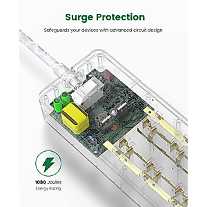 Power Strip Surge Protector, ORICO 25FT Extension Cord with USB Ports, 8 Outlet & 2 USB Flat Plug Power Strip, 15A Circuit Breaker(1850W/15A), Wall Mount for Home, Office, Hotel, ETL Listed-White