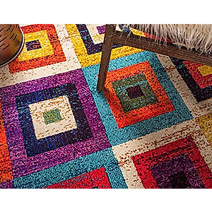 Unique Loom Estrella Collection Colorful, Geometric, Squares Modern, Abstract Area Rug, Rectangular 5' 0" x 8' 0", Multi/Beige