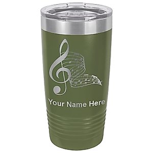 LaserGram 20oz Vacuum Insulated Tumbler Mug, Musical Notes, Personalized Engraving Included (Camo Green)