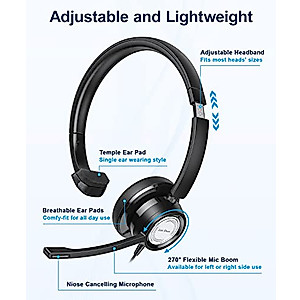 Link Dream USB Headset with Microphone in-line Controls & Ultar Comfort Wired Computer Headset for PC, Business, Office, Call Center, UC, Skype, Zoom, Webinar, Home (Monaural Style)