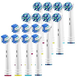 Replacement Brush Heads Compatible with Oral B Braun Electric Toothbrush- 16 Pk of Generic Assorted Brushes for Oralb- 8 Cross & 8 Floss- Fits Oral-b Pro 1000, Vitality, Triumph, Kids + More!
