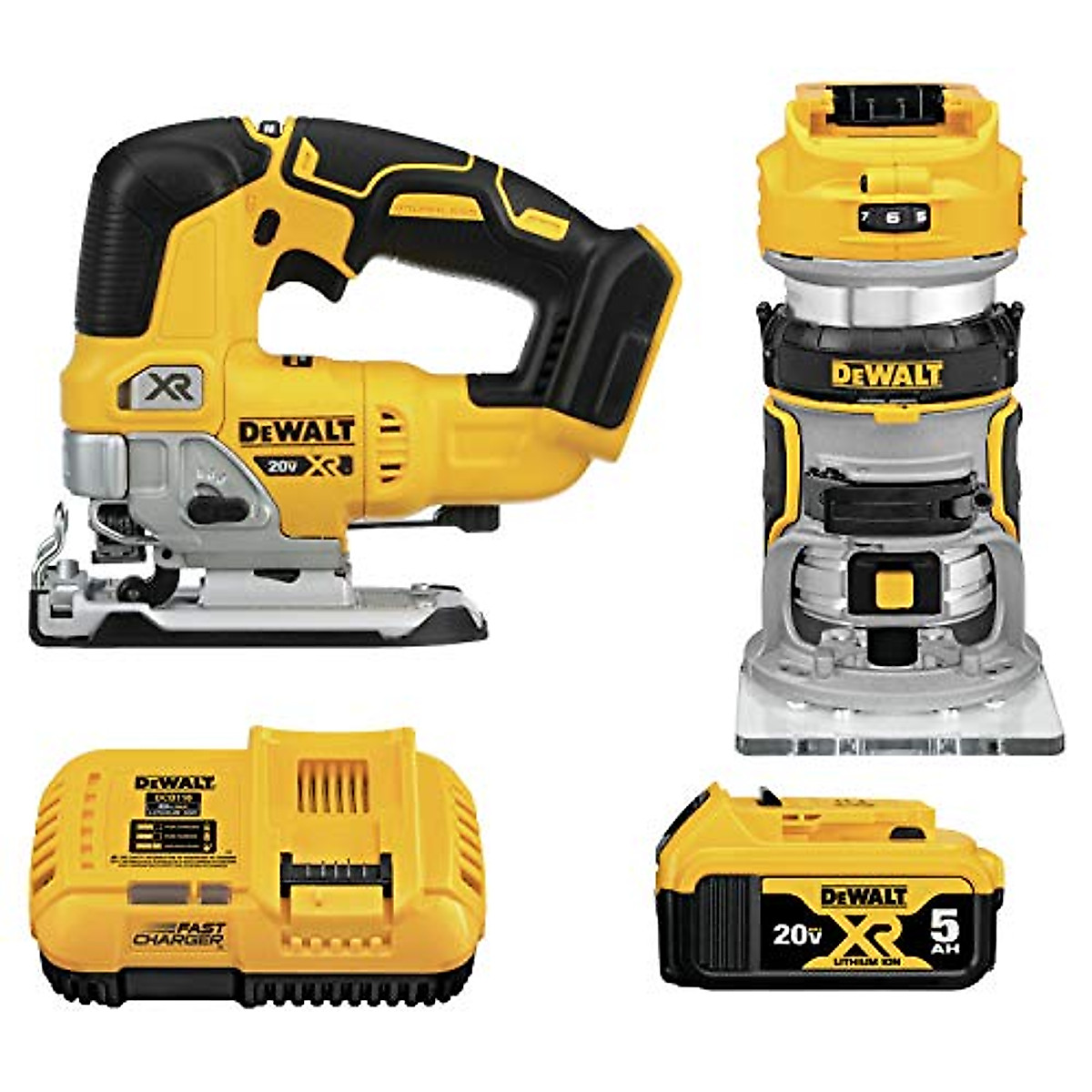 DEWALT 20V MAX Router Tool and Jig Saw, Cordless Woodworking 2-Tool Set with Battery and Charger (DCK201P1)
