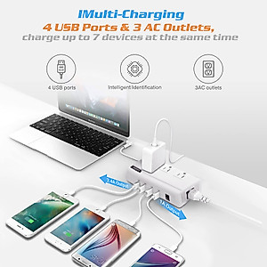 Travel Adapter Universal 220V to 110V Voltage Converter with 4-Port USB International Power Step Down UK/AU/US/EU Worldwide Plug Adapter