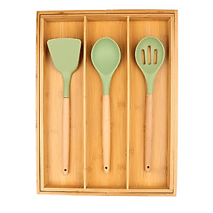 Kohtla Bamboo Kitchen Drawer Organizer Large Utensil Organizer Silverware and Cutlery Holder Tray with Divider Expendable Flatware Tray