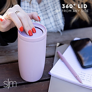 Simple Modern Travel Coffee Mug Tumbler with 360° Lid | Ceramic-Lined Insulated Stainless Steel Cold Brew Iced Coffee Cup | Gifts for Women Men Her Him | Voyager Signature | 16oz | Ice Gray