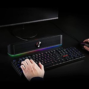 Redragon GS560 RGB Desktop Soundbar, 2.0 Channel Computer Speaker with Dynamic Lighting Bar Audio-Light Sync/Display, Touch-Control Backlit with Volume Knob, USB Powered w/ 3.5mm Cable, Black