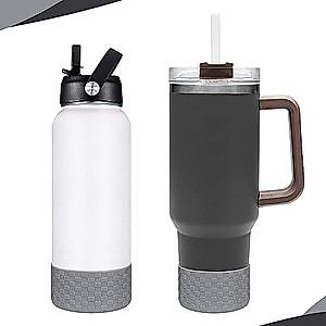 VIKIZUES Water Bottle Boot, Compatible with Hydro Flask and Others, Anti-Slip Bottom Silicone Sleeve Cover with Checkered Texture, Fits 32-40 oz Water Bottler, Grey