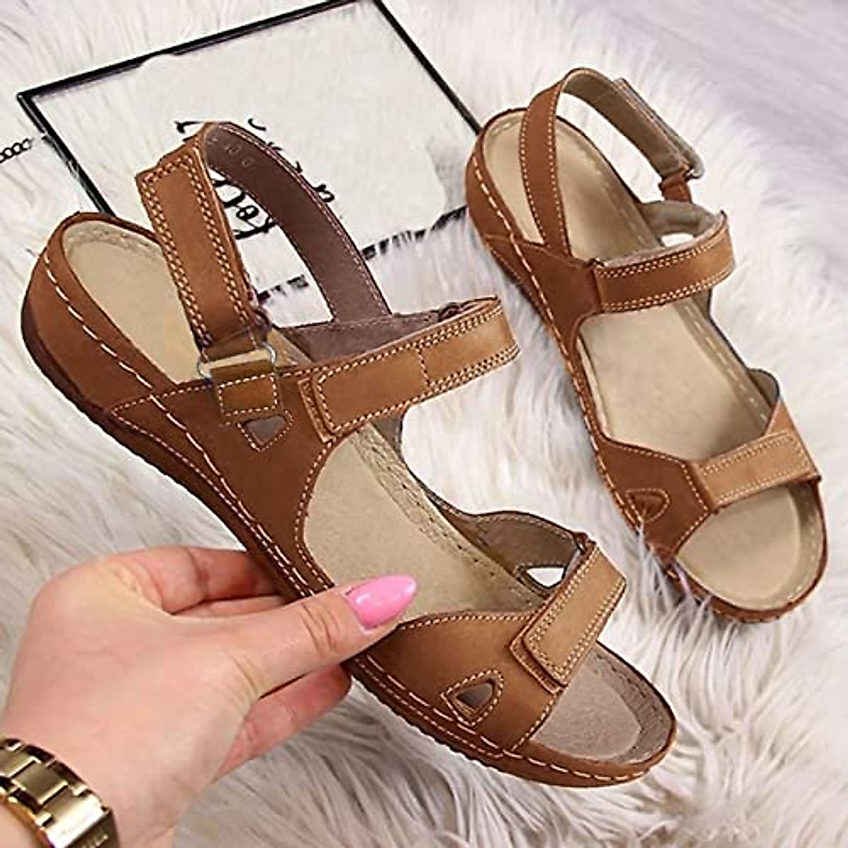 JYSwoshoe Orthopedic Sandals for Women, Womens Comfy Orthotic Sandal Anti-Slip Breathable Arch Support Platform Wedge Sandal Soft Comfortable