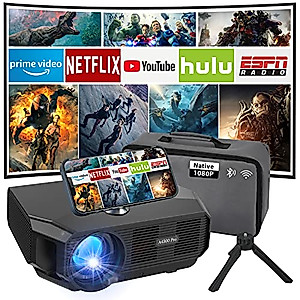 Projector with WiFi and Bluetooth, 5G WiFi Native 1080P Projector, Portable 200'' Movie Projector, Supports 4K & Zoom, Compatible w/ HDMI/USB/PC/TV Box/iOS & Android Phone