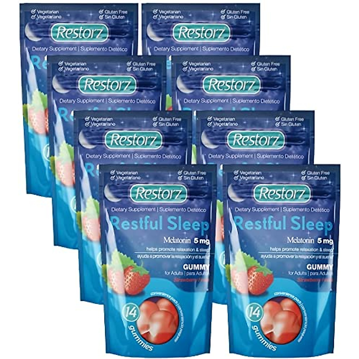 Restorz Restful Sleep Gummies with Melatonin 5mg, 5mg Melatonin Gummies Supplement to Support a Healthy Sleep Cycle, Strawberry Flavor, 112 Gummies