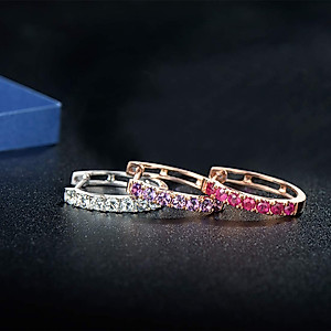 Carleen 14k Solid White Gold Round Cut Light Blue Natural Aquamarine Earrings Small/Tiny/Little Hinged Huggie Hoop Earrings Dainty Delicate Fine Jewelry Birthday Gifts for Women Size 15mm