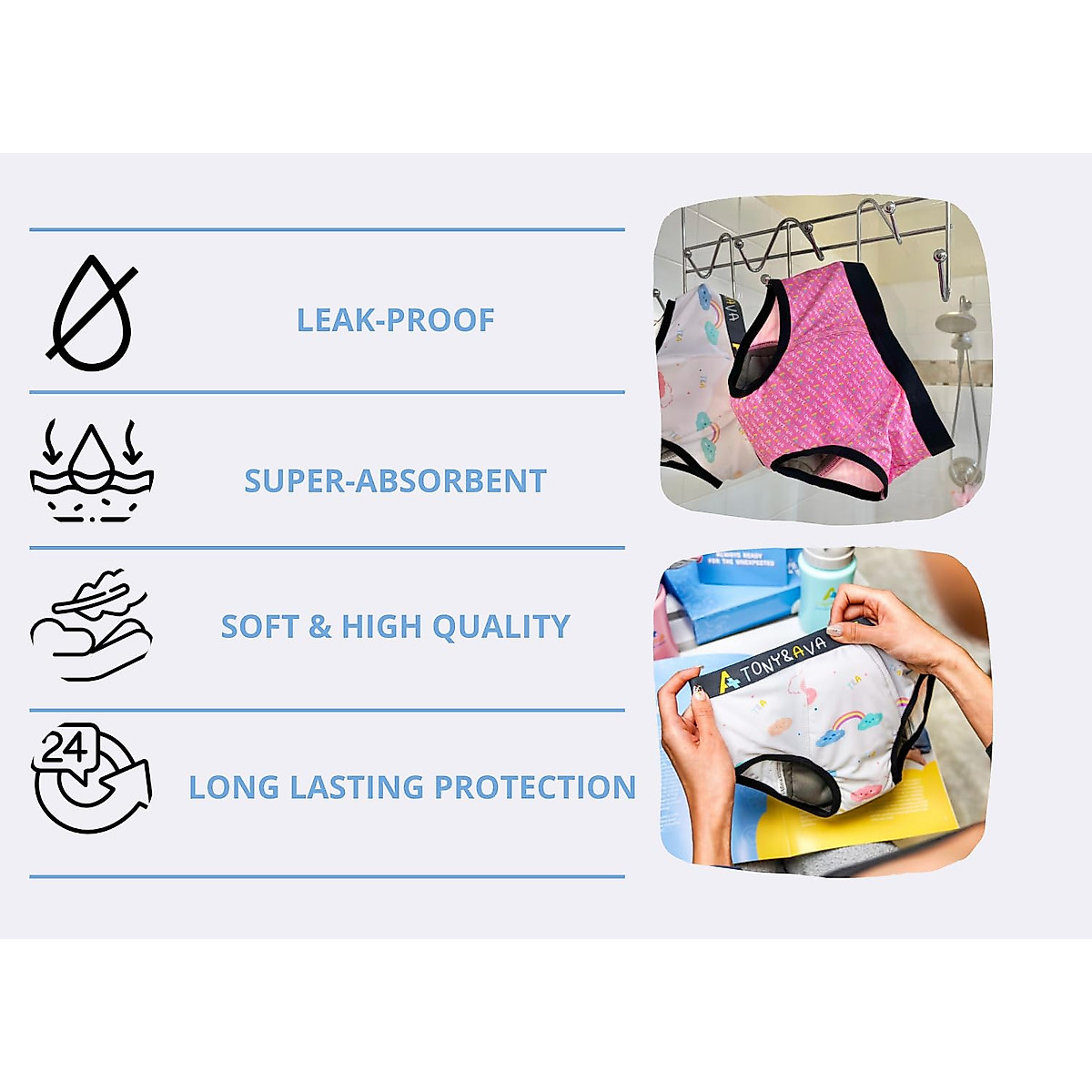 Tony and Ava Potty Training Underwear for Girls, Moisture-Wicking, Soft Cotton Toddler Training Underwear - Breathable, Reusable Training Pants - Small - White