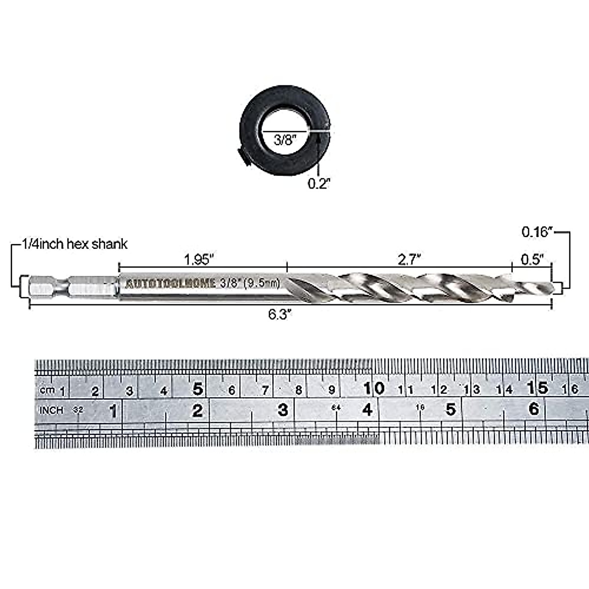 AUTOTOOLHOME 1/4 inch Hex Shank Pocket Hole Drill Bit Replacement Twist Step Drill Bit with Depth Stop Collar for Manual Pocket Hole Jig System Drill Guide Woodworking Tools Accessories