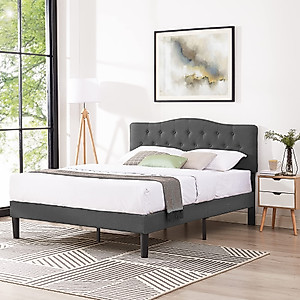 VECELO Full Size Upholstered Platform Bed Classic Diamond Stitched Cloth Panel Headboard/Mattress Foundation/Easy Assembly/Strong Slat Support,Dark Grey