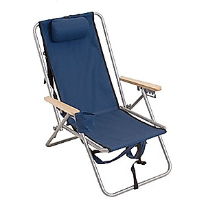 Rio Beach Original Outdoor Steel Folding Backpack Chair, Navy Blue & Rio Beach 4-Position Backpack Lace-Up Suspension Folding Beach Chair,Aluminum, Multi Stripe