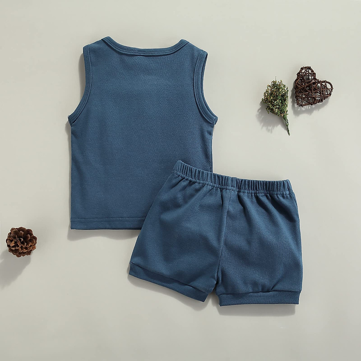 CIYCUIT 2Pcs Baby Boy Summer Clothes Infant Toddler Solid Color Sleeveless Tank Tops Shorts Set Blue 12-18 Months