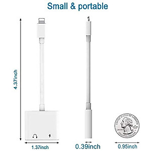[Apple MFi Certified] 2 Pack Headphone Adapter for iPhone Charger,3.5 mm Headphone Jack Aux Dongle Charger & Audio Cable for iPhone 11/11 Pro/X/XS/XR/8/7 Support All iOS System