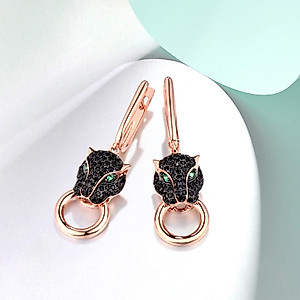 Santuzza Panther Earrings 925 Sterling Silver Leopard Earring Black Spinel 14K Rose Gold Plating Jaguar Jewelry