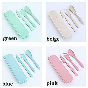 4 Sets Wheat Straw Cutlery,Portable Cutlery Spoon Knife Fork Tableware Set with Case for Adults Travel Picnic Camping Daily Use,Eco-Friendly BPA Free,4 Colors