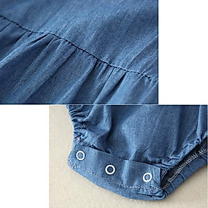 Slowera Baby Toddler Girls Denim Ruffled Bodysuit Blue Soft One-Piece Romper (Blue, 3-6 Months)