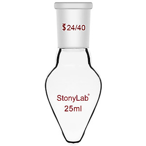 stonylab Recovery Flask, Heavy Wall Single Neck Borosilicate Glass Rotary Evaporator Flask with 24/40 Standard Taper Outer Joint, Pear-Shaped Lab Flask, 25 ml