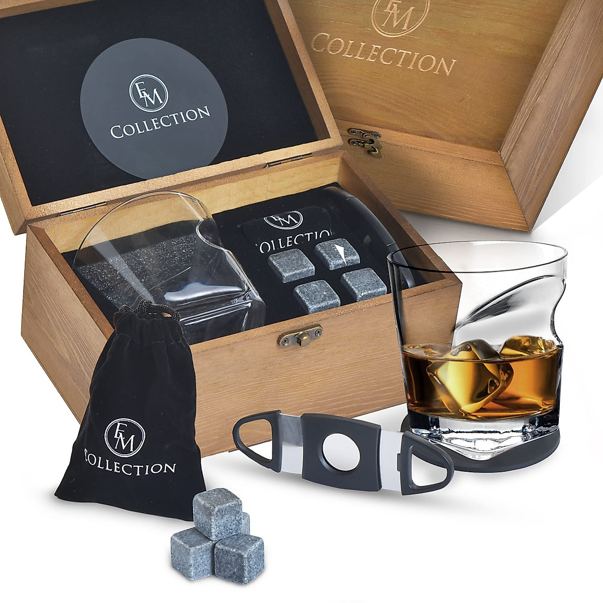 EMCOLLECTION Birthday Gifts Whiskey Glass with Side Mounted Holder 12oz Old-Fashioned Bundle