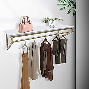 LYNICESHOP Clothes Rack with Top Shelf, Industrial Pipe Wall Mounted Garment Rack, Space-Saving Display Hanging Clothes Rack, Heavy Duty Detachable Multi-Purpose Hanging Rod for Closet Storage