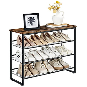 HOOBRO Shoe Rack, 4 Tier Shoe Organizer, Adjustable Shoe Shelves, Flat or Slanted, Holds 9-12 Pairs, Stable and Durable for Entryway, Closet, Rustic Brown and Black BF09XJ01