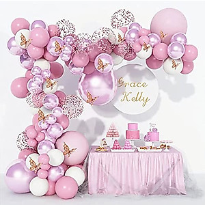 (115 PCS) Butterfly Pink and Purple Balloons Garland Arch Kit, Baby Shower Decorations for Girl Butterfly Stickers Confetti Balloons for Birthday Wedding Bridal Shower Decorations