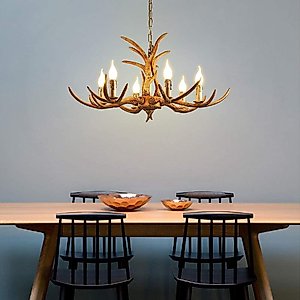 Gdrasuya10 Retro Resin Antler Chandelier, Vintage Antler Chandelier Deer Horn Pendent Light Fixture for Living Room Dining Room Bedroom Christmas,without Bulb (A)