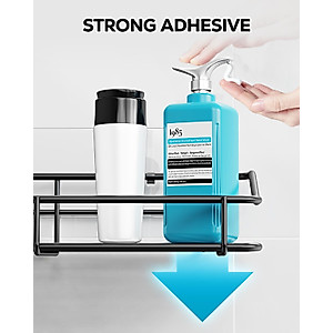 Nieifi Shower Caddy Shelf with Hooks Storage Rack Organizer Adhesive Stainless Steel Without Drilling for Bathroom, Lavatory, Washroom, Restroom, Shower, Toilet, Kitchen - 2 Pack (Black)