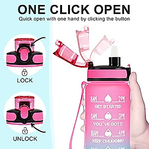 Enerbone 32 oz Water Bottle, Leakproof BPA & Toxic Free, Motivational Water Bottle with Times to Drink and Straw, Fitness Sports Water Bottle with Strap for Office, Gym, Outdoor Sports, Pink-Green